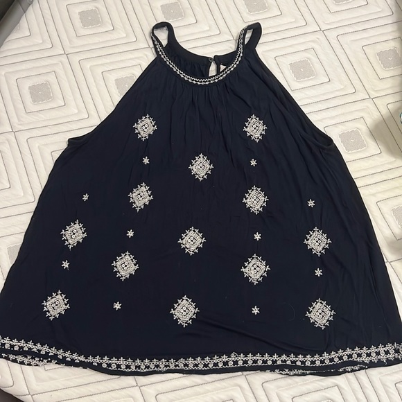 LOFT | Tops | Loft High Neck Blue And White Tank | Poshmark